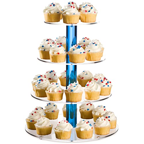 RCZ DĂŠcor Cupcake Tower Stand | Acrylic Muffin Tower Fits 36 Cupcakes | 4 Tier Cake Stand for Wedding Cakes, Parties and DĂŠcor | Blue