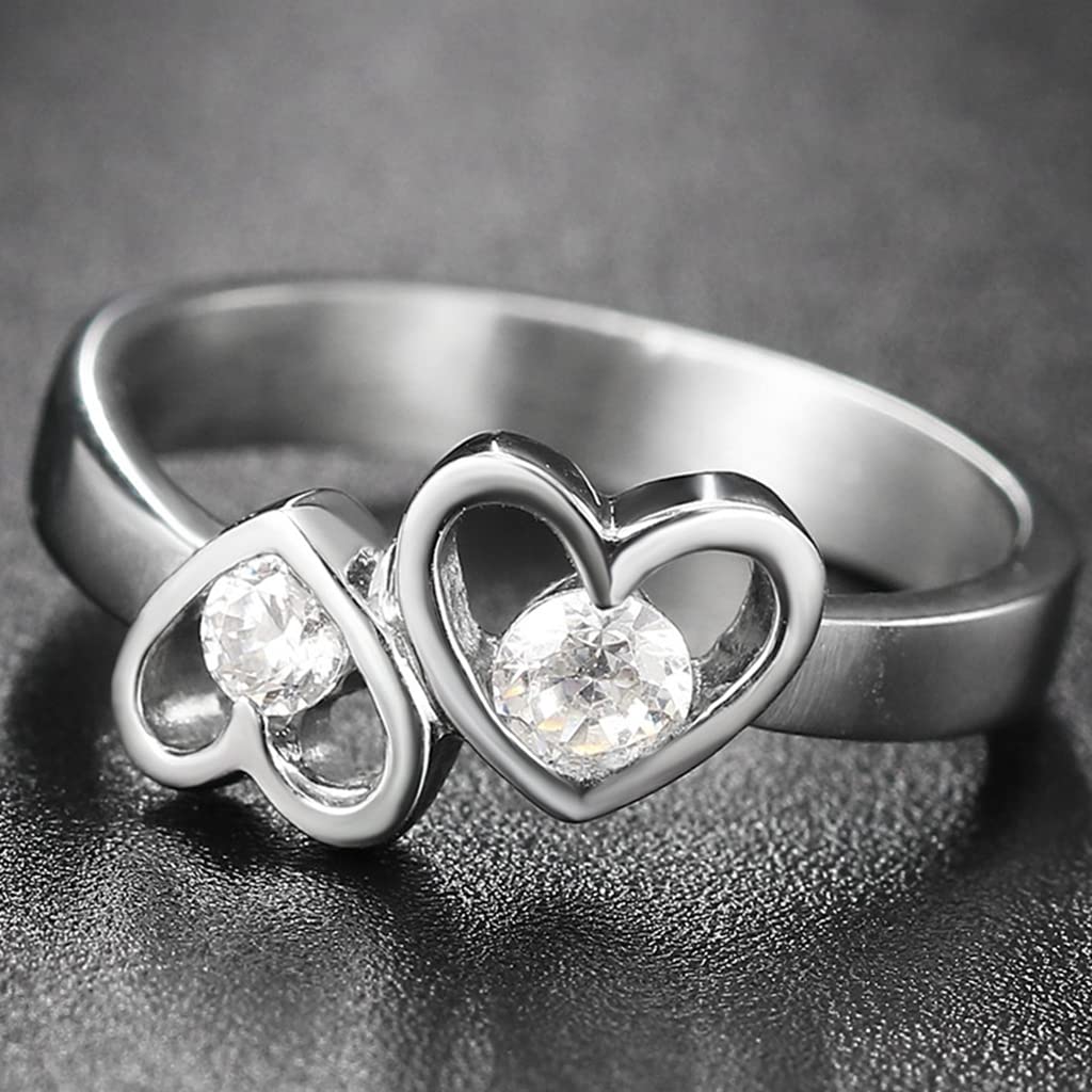 Jude Jewelers Stainless Steel Double Linked Hearts Promise Statement Wedding Anniversray Holiday Ring (Silver, 11)