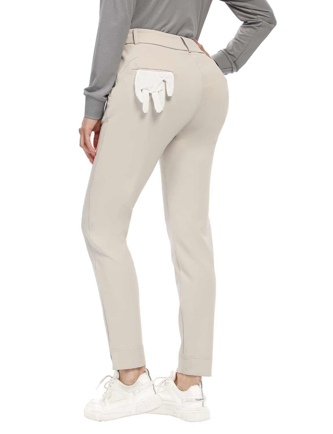 Hiverlay Womens Golf Pants Work Pants Stretch Lightweight Khaki Dress Pants Business Casual with Zipper Pocket White L