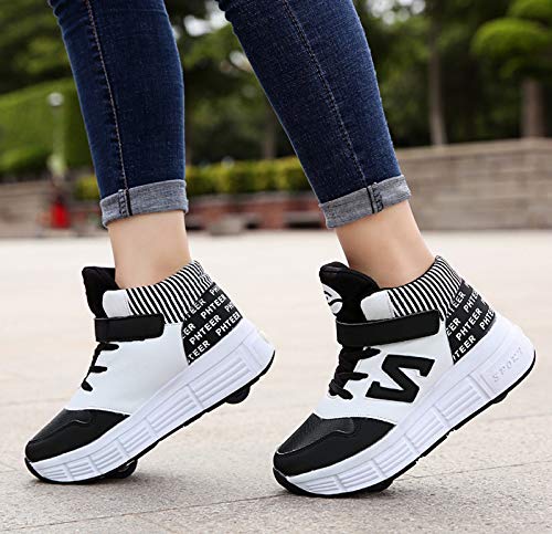 UGUHU Shoe with Wheels Retractable Skateboarding Outdoor Sports Cross Trainers Gymnastic Sneakers Roller Skate Shoes Wheels Shoes Outdoor Sneakers for Boys Girls,DoubleWheel-34