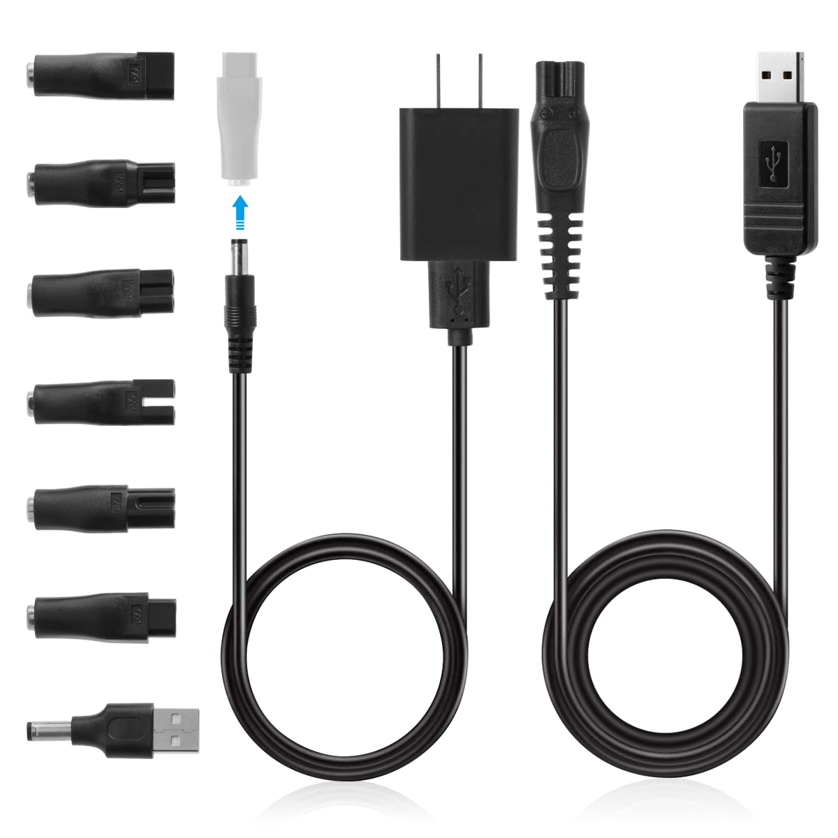 LANMU 5V Power Cord with Charger Adapters Compatible with Philips Norelco Shavers,SURKER Clippers, Beauty Instruments, Beard Trimmers, Replacement HQ8505 Power Cord and DC Charging Cable