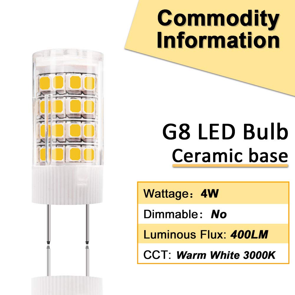 DiCUNO G8 LED Bulb, 4W Daylight White 6000k, Under Cabinet Counter Light, 40W Equivalent Halogen Replacement, 10Pcs, Note: Must Check Size Before Purchase (See Picture 2&3)