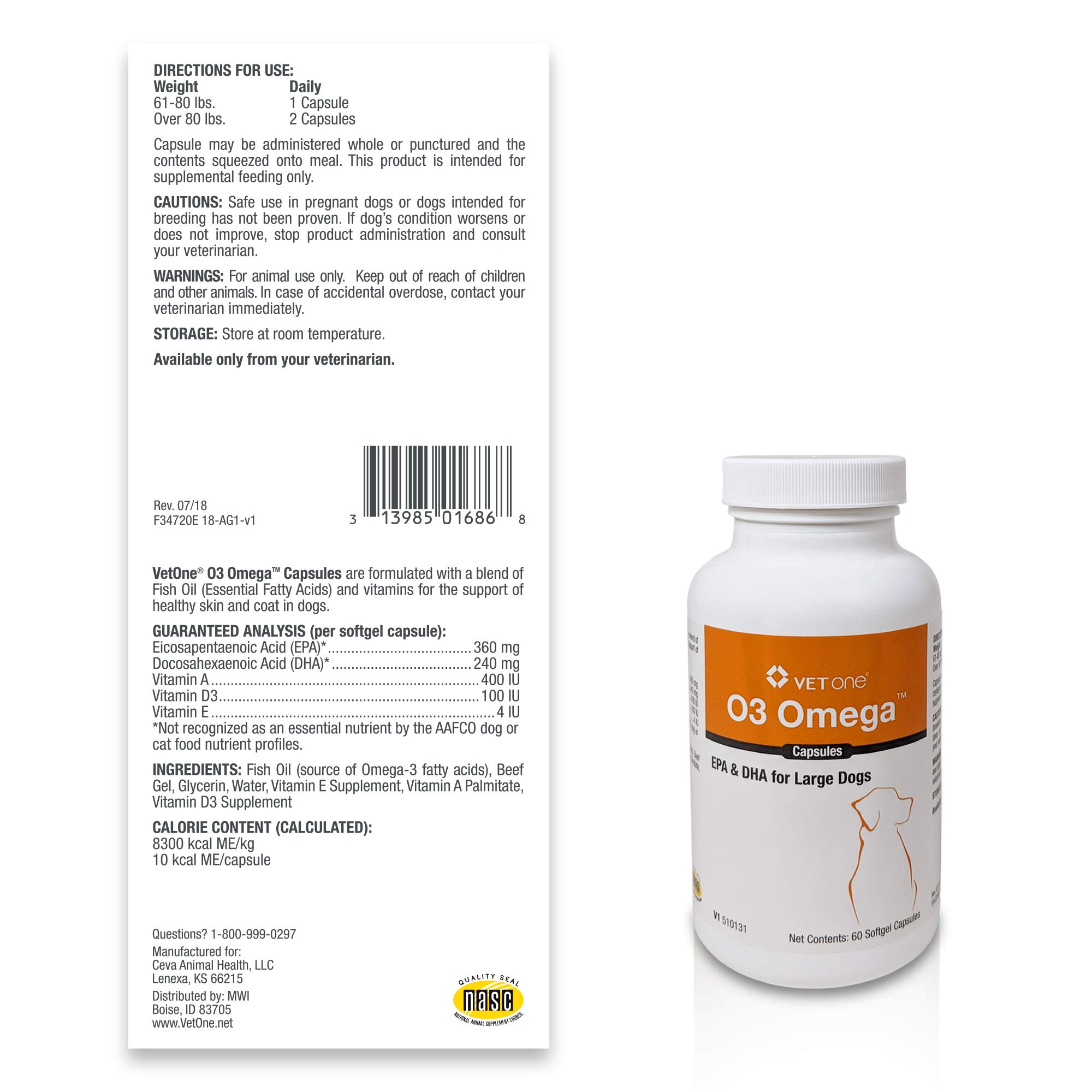 VetOne 03 Omega Soft Gel 60 Count Caps for Large Dogs