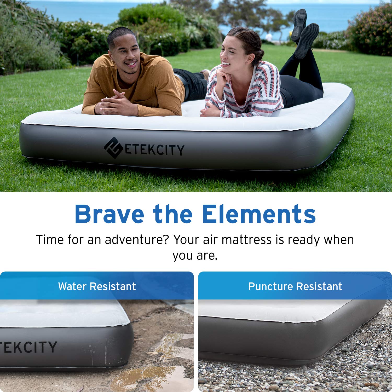 Etekcity Camping Air Mattress, Inflatable Mattress Air Bed Queen with Coil Beam Technology, Height 9", Carry Bag, White, No Pump Included (EAM-EQ2)