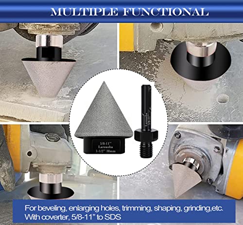Larouoba 50mm 2" Dry Diamond Beveling Chamfer Bit, Countersink Drill Bit for Enlarging Trimming in Porcelain, Ceramic Tiles Hole 5/8"-11 Thread for Angle Grinders & SDS Adapter for Drills (Black).
