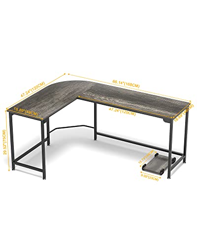 Teraves Modern L-Shaped Desk 66'' Corner Computer Desk Home Office Study Workstation Wood & Steel PC Laptop Gaming Table