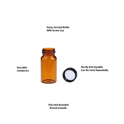 QOAEZK 3ML Glass Sample Vial,Amber Borosilicate Glass Liquid Sampling Sample Glass Thread Bottles,16 * 33mm,13-425 Black Screw Caps with Natural PTFE/White Silicone Liner, pack of 100