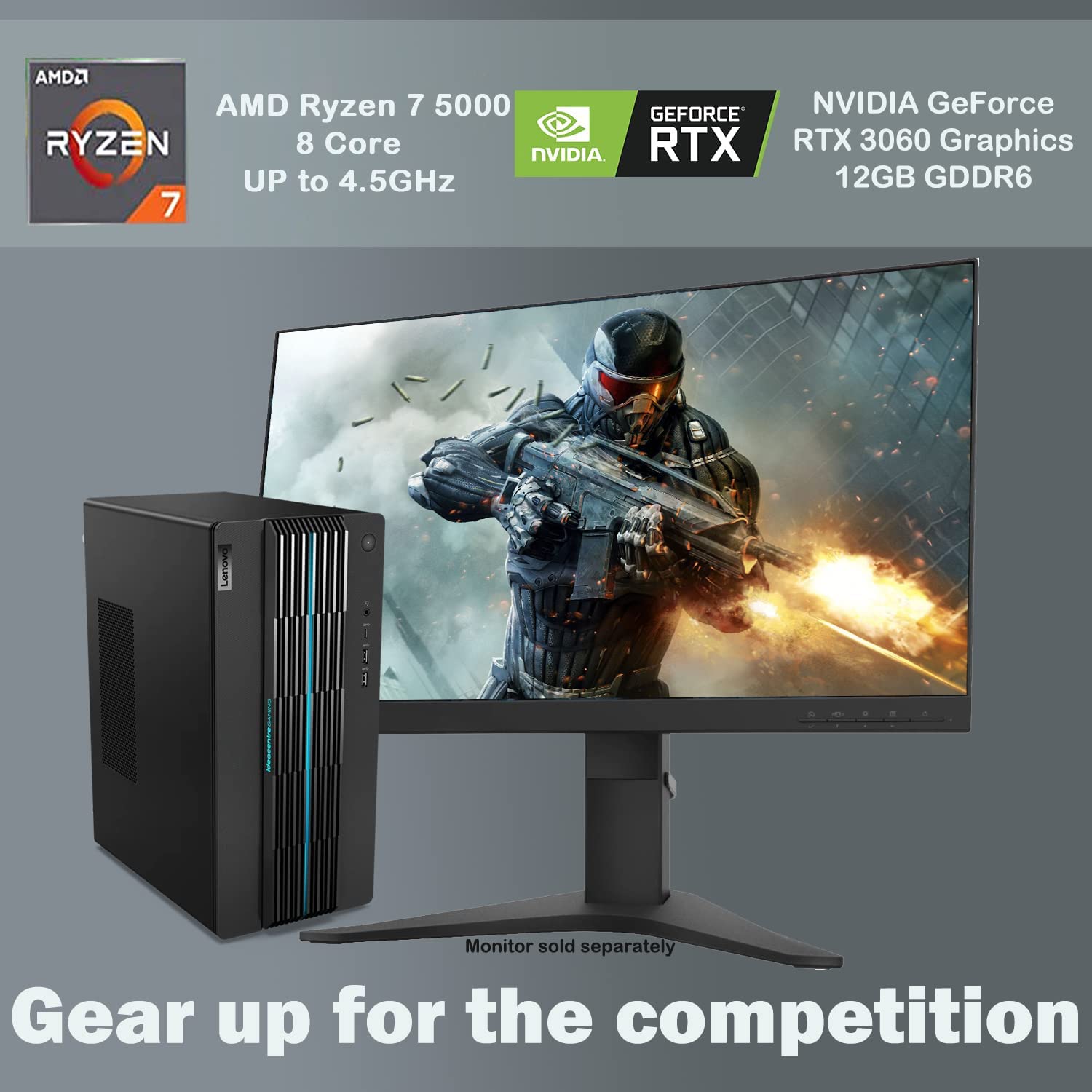 Lenovo IdeaCentre Gaming Desktop 2023 Newest, AMD Ryzen 7 5700G Processor, NVIDIA GeForce RTX 3060 Graphics, 16GB DDR4 RAM, 1TB SSD, 1TB HDD, Bluetooth, HDMI, Windows 11 Home, Bundle with JAWFOAL
