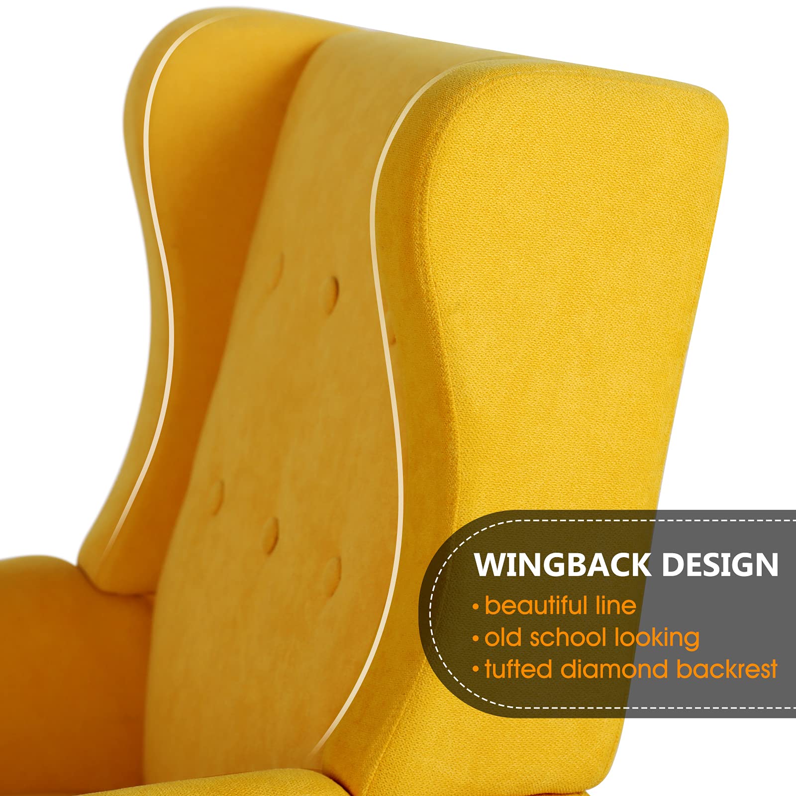 ELUCHANG Upholstered Accent Chair,Mid Century Modern Fabric Armchair,Comfy Wingback Chairs for Living Room Bedroom(2PCS,Yellow)