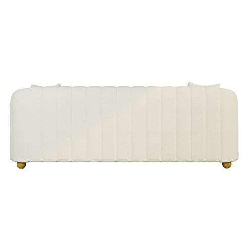 Lkvkvri 83 inch White Velvet Couch Wide Modern Loveseat Chesterfield 3-Seat Couch Sofa 750 lbs Weight Capacity with 2 Throw Pillows for Living Room