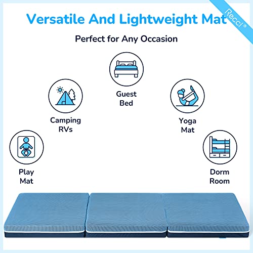 RECCI 4-Inch Tri Folding Mattress, Folding Memory Foam Mattress, Folding Mattress, Sleeping Mattress for Floor, Tri Fold Mattress with Removable and Washable Cover, Storage Bag Included, 25β x 75β