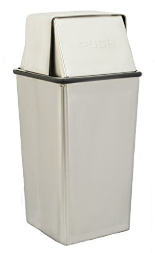 Witt Industries 13HTSS Stainless Steel 13-Gallon Waste Watcher Hamper and Push Top Receptacle, Legend "Push", Square, 13" Width x 13" Depth x 29" Height, Silver