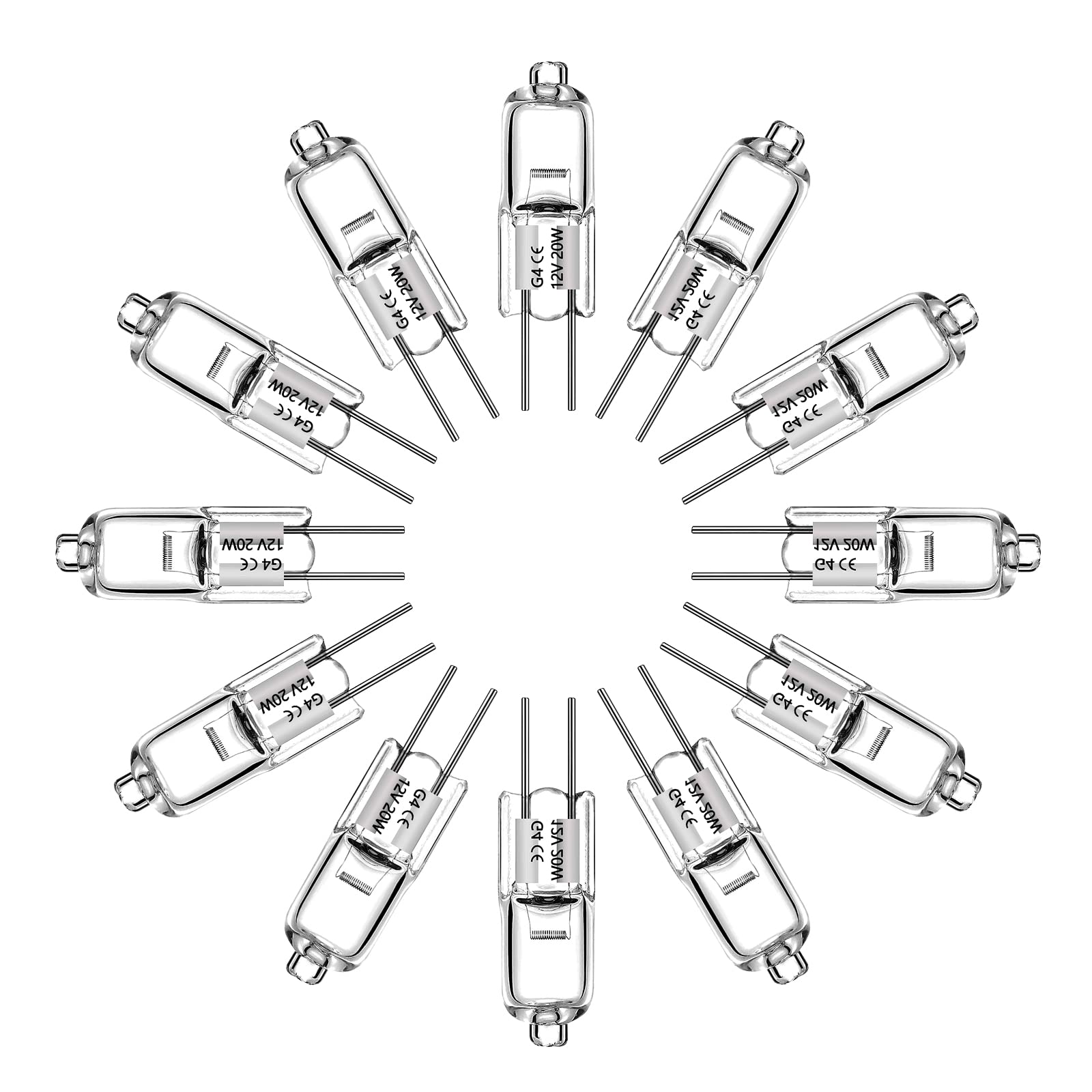 G4 Light Bulb, G4 Halogen Bulbs 20W 12V T3 JC Type, 2700k Warm White Halogen Light Bulb Bi-Pin Base AC/DC 12 Volt, Dimmable G4 Bulb for Under Cabinet Lighting, Chandeliers, Landscape Lighting, 12 Pack