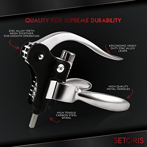 Heavy-Duty Rabbit Wine Opener With 2 Stainless Steel Ice Cubes By Setoris - Winged Corkscrew With Ergonomic Lever & Non-Stick Warm- Manual Rabbit Cork Remover- Great Wine Gift Idea (Bronze)