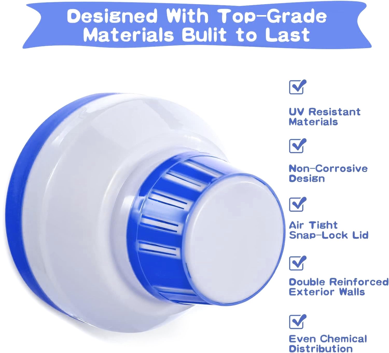 Large Floating Pool Chlorine Dispenser ,Chlorine Holder Floater with Large Capacity Fits 3 inch Tablets, Heavy-Duty Thicker Walls, Release Adjustable for Above Ground Pool, Spa(Blue
