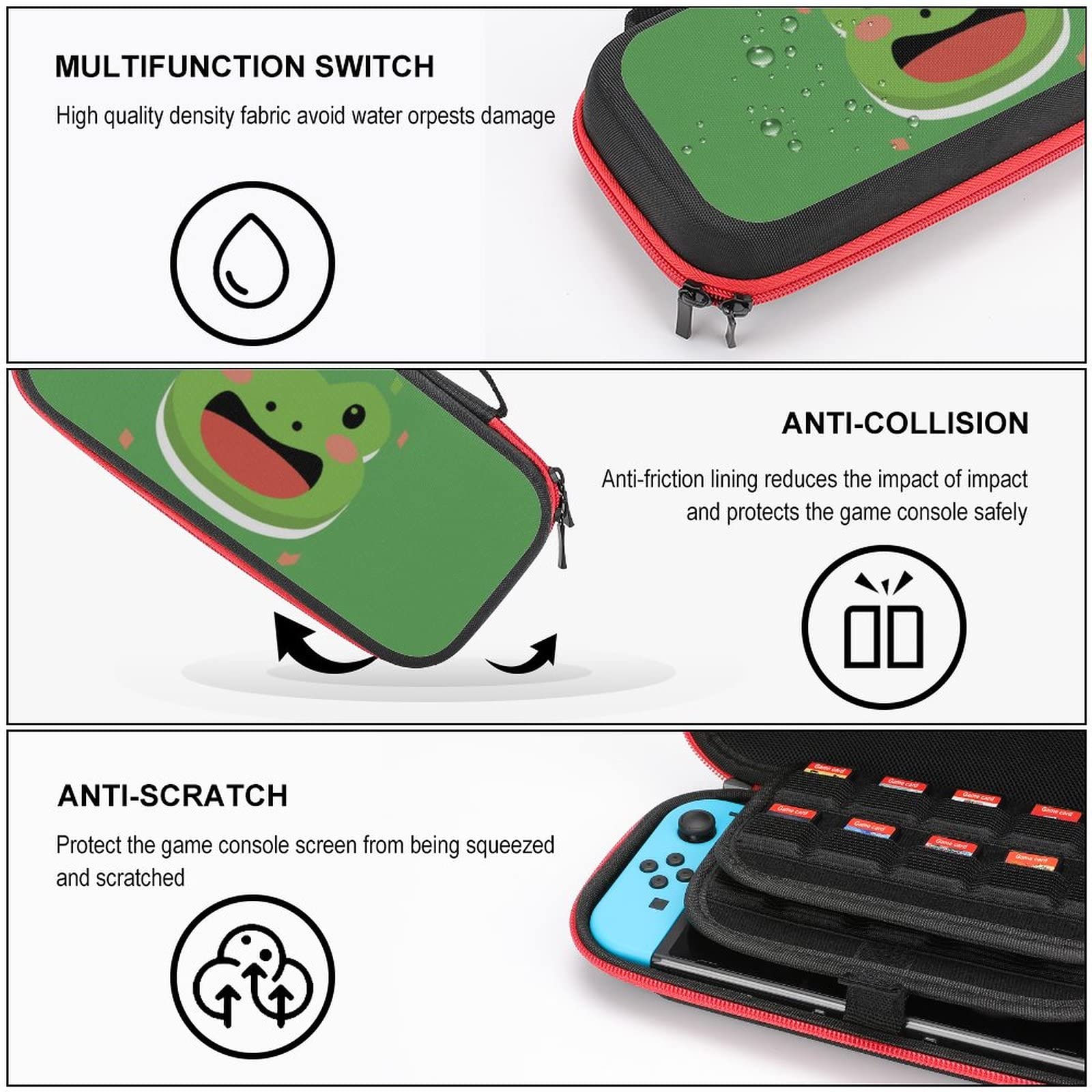 GADZILLE Switch Carrying Case for Nintendo Switch Cute Frog Switch Game Case with 20 Games Cartridges Hard Shell Travel Carrying Case Compatible with Nintendo Switch Console Accessories