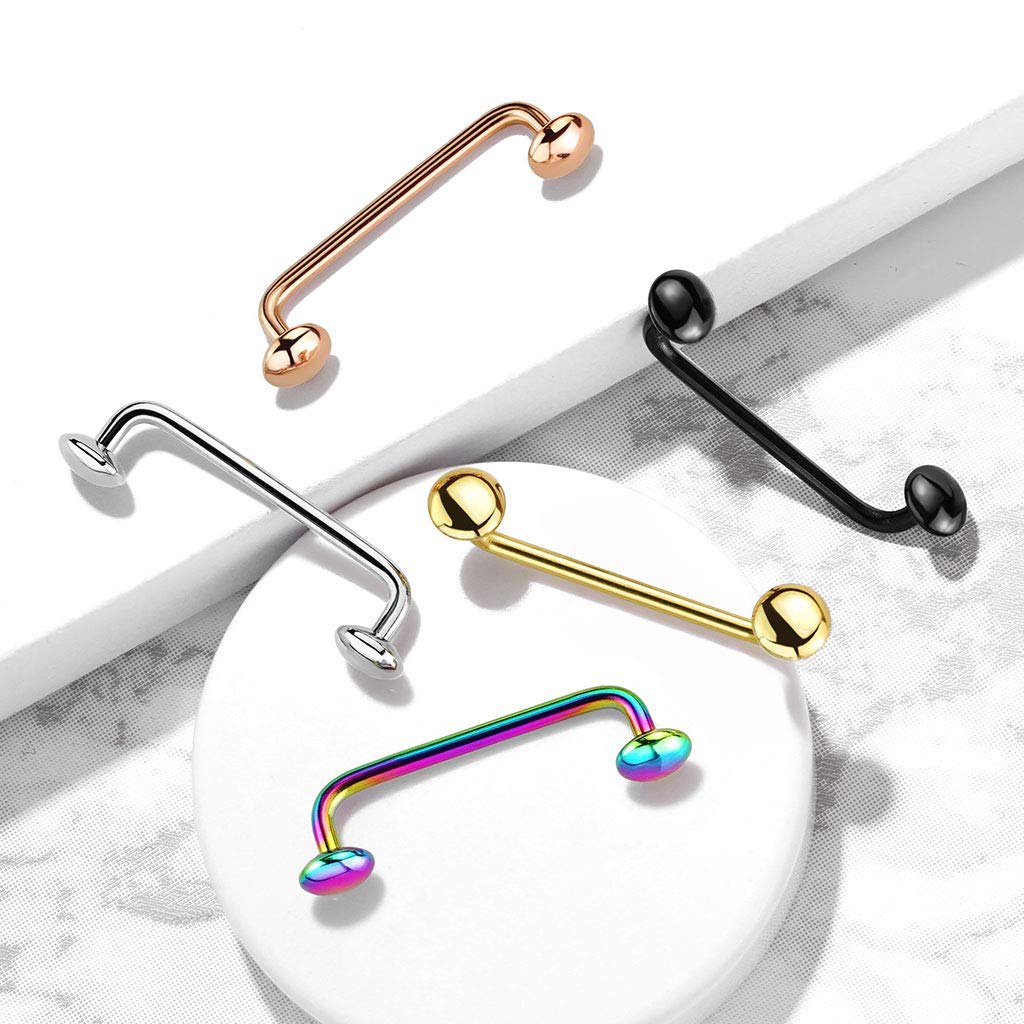 FIFTH CUE 16G Flat Disc Ends 90 Degree Bent Staple Barbells for Surface 316L Surgical Steel Surface & Snake Eye Tongue Piercings (Steel)