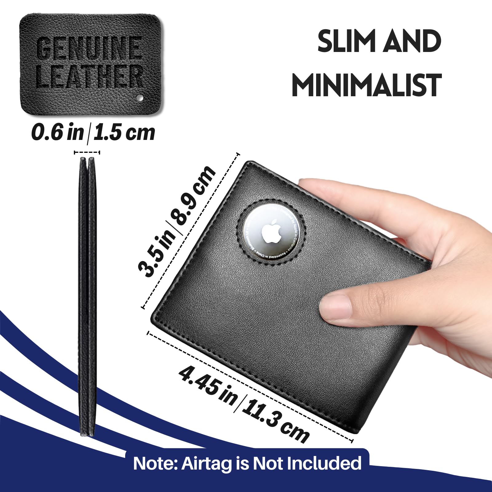 elzama Airtag Leather Wallet & Keychain with RFID (Apple Air Tag Not Included)