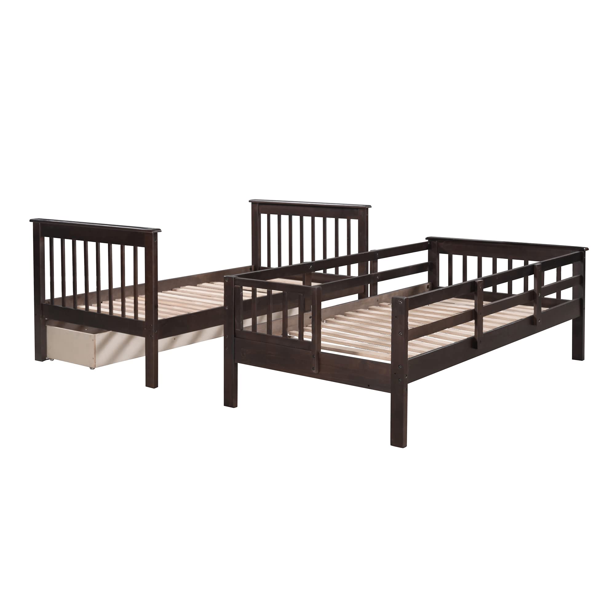 LostCat Full Over Full Bunk Beds, Full Size Bunk Bed with Drawers, Storage Stair and Shelves, Can be Divided into Two Beds, Bunk Bedframe for Teens and Adults, No Box Spring Needed, Espresso