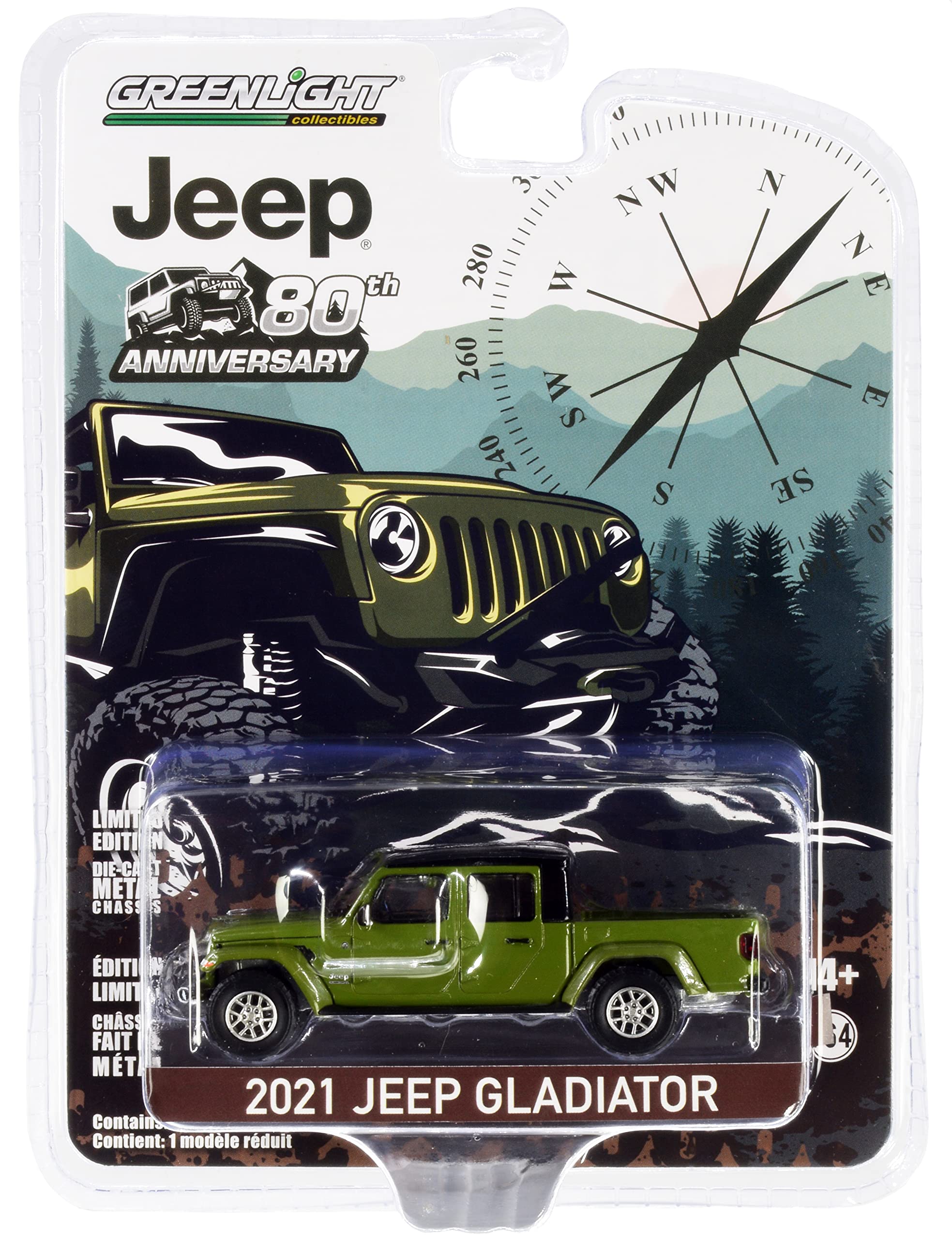 Greenlight Collectible 2021 Gladiator Pickup Truck Green with Black Top 80th Anniversary Anniversary Collection Series 13 1/64 Diecast Model Car by Greenlight 28080 F