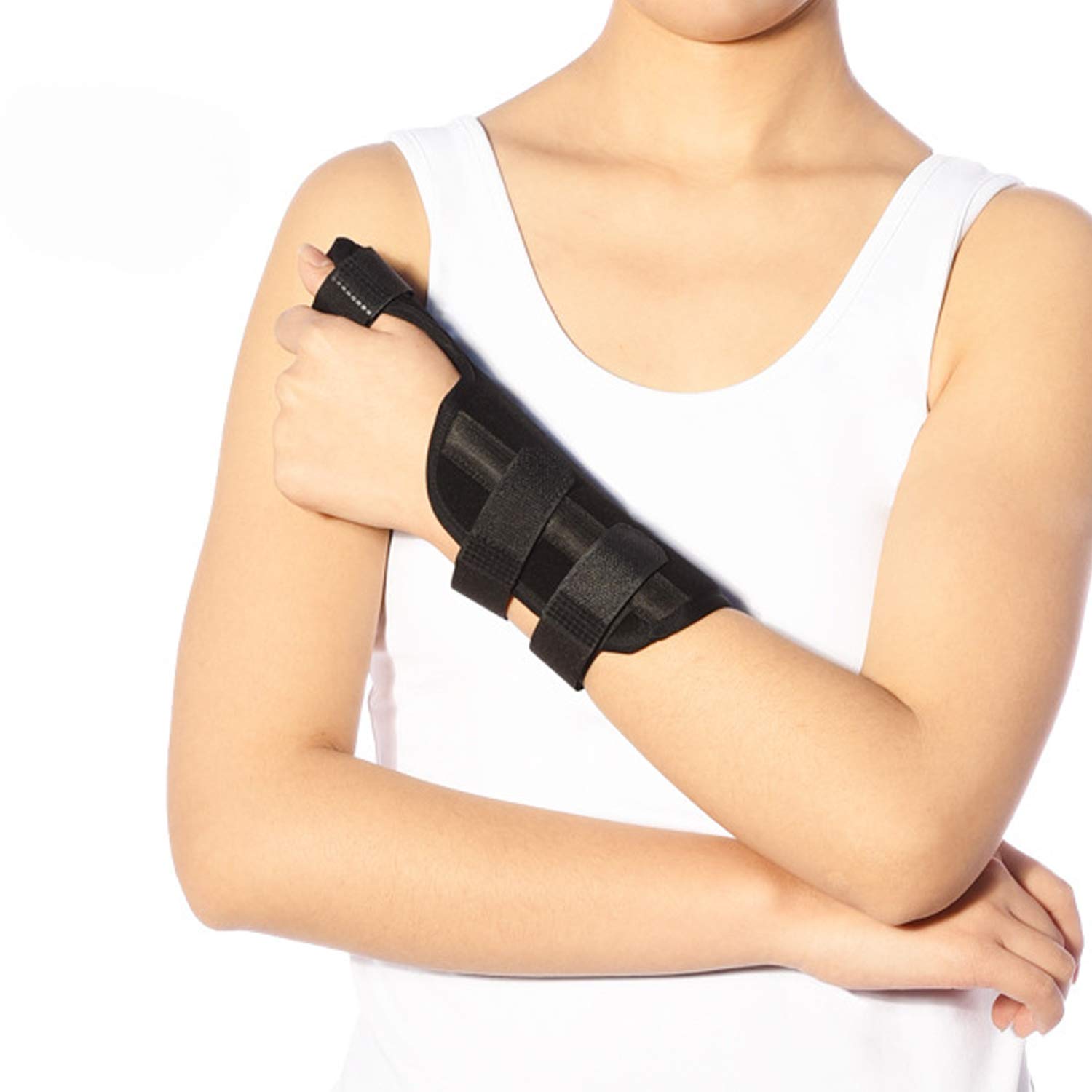 Finger Splint Support Brace, Thumb Brace for Arthritis or Soft Tissue Injuries, Night Wrist Sleep Support Brace, Carpal Tunnel and Relieve for Arthritis - Adjustable, Right Hand (Black-Right, Small)