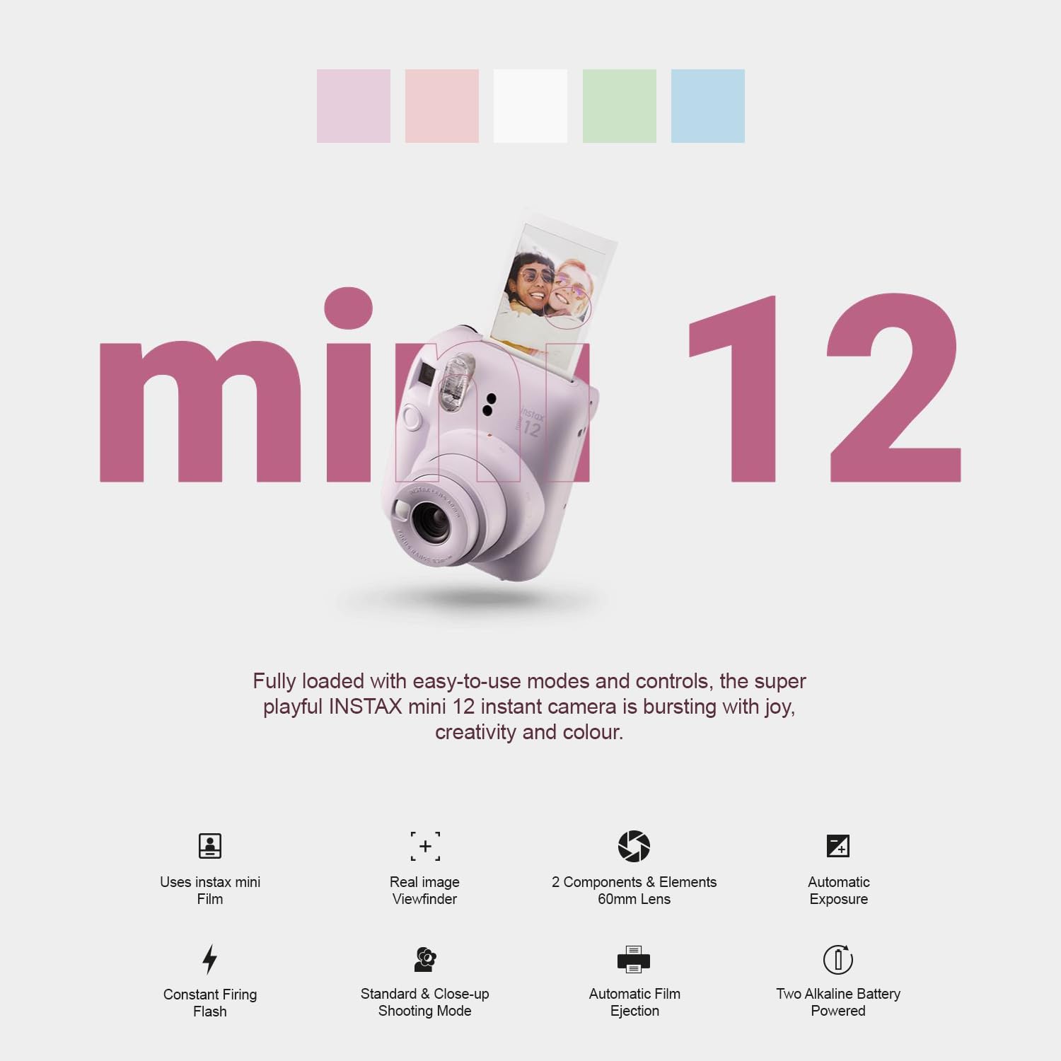 Fujifilm Instax Mini 12 Instant Camera Pastel Blue + Minimate Custom Case + Fuji Instax Film 20 Sheets Twin Pack