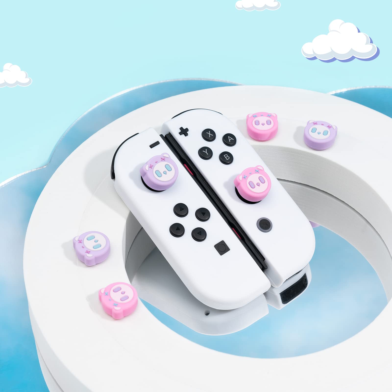 GeekShare 4PCS Cute Animal Theme Thumb Grip Caps,Soft Silicone Joystick Cover Compatible with Nintendo Switch/OLED/Switch Lite Only - Gemini Bear