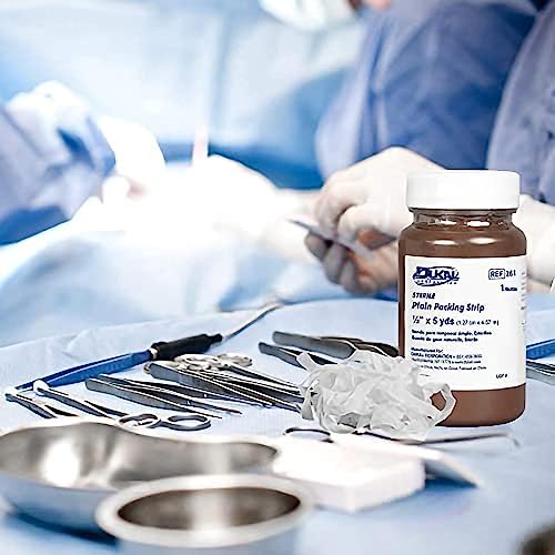 Dukal Plain Wound Packing Strips 1/4" x 5 Yards. Woven Gauze Fabric Packing Strips. Wound Sterile Strips in Unbreakable Poly Bottles. Sterile Packing for Open or Infected Wounds.