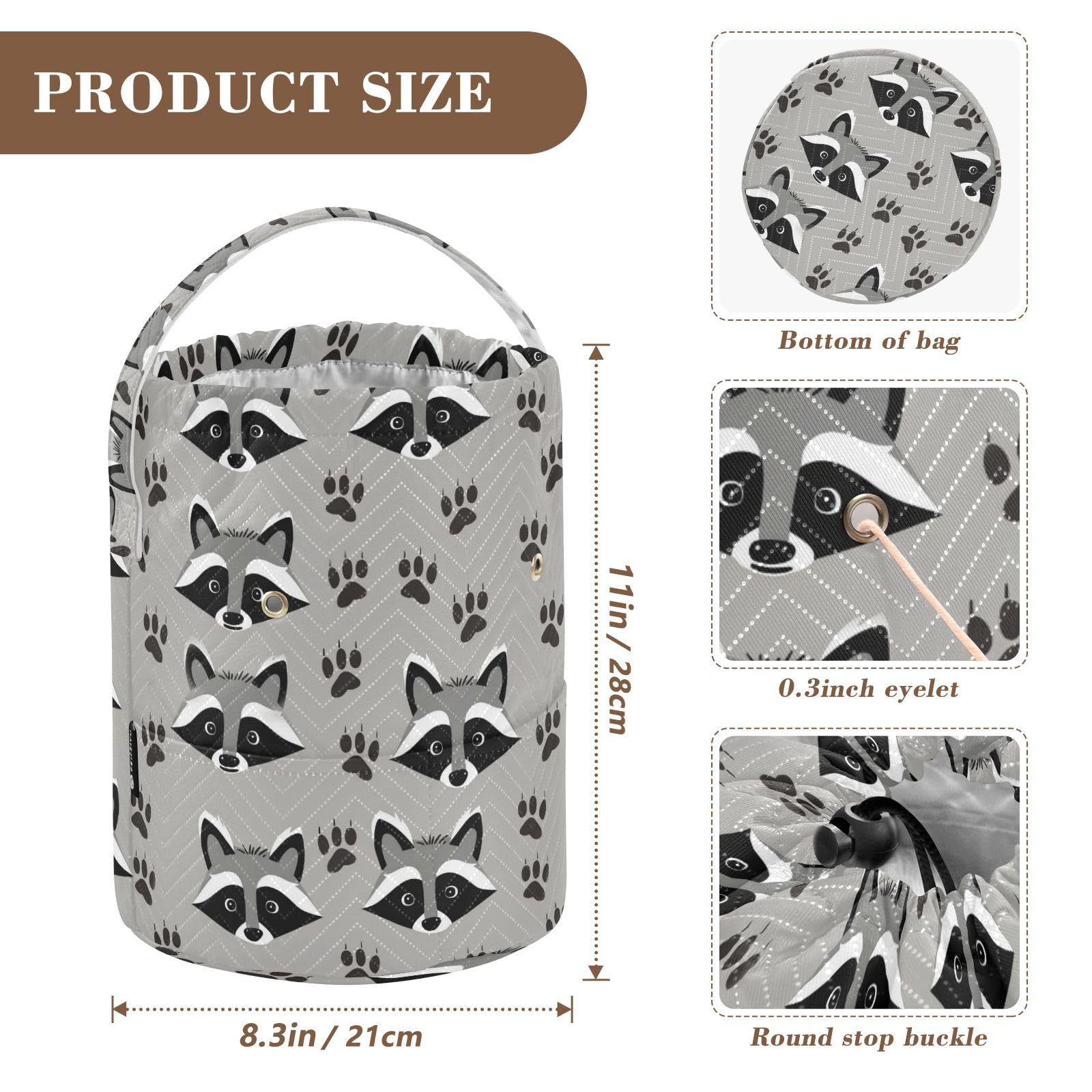 MCHIVER Racoon Paws Yarn Storage Bag Portable Crochet Bag Organizer with Handle Knitting Yarn Bags for Knitting Crochet Supplies 8.3 * 11 in