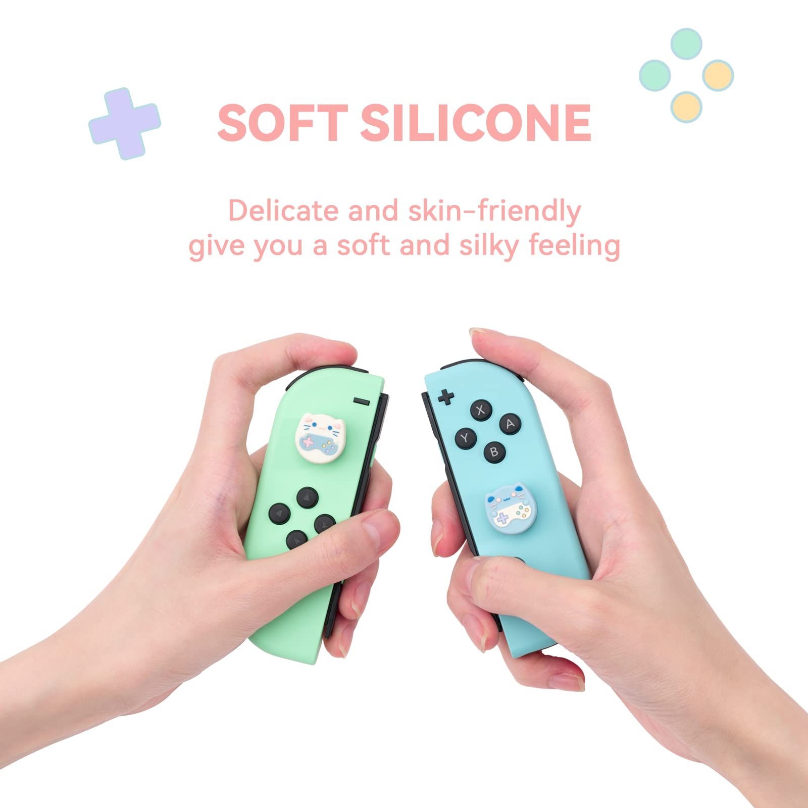 GeekShare Cute Animal Theme Thumb Grip Caps,Compatible with Nintendo Switch/OLED/Switch Lite, Soft Silicone Joystick Cover,4PCS - Gaming Cat