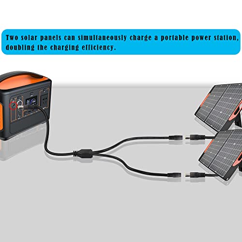 GINTOOYUN DC7909 Y Splitter Adapter Cable 14AWG DC 8mm 1 Male to 2 Female Power Cord for Portable Power Station, Solar Panel, Solar Power Bank,etc(60CM 2FT) Black