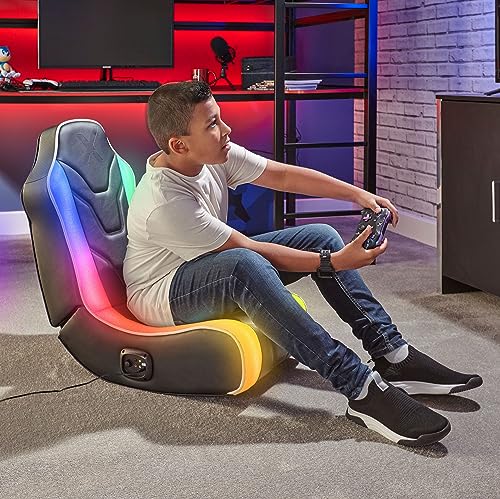 X Rocker Chimera RGB LED Floor Rocker Gaming Chair for Kids, Youth Aged 5-9, Built in Audio System, Foldable, 5110101, 29.1 x 16.5 x 26.7", Black