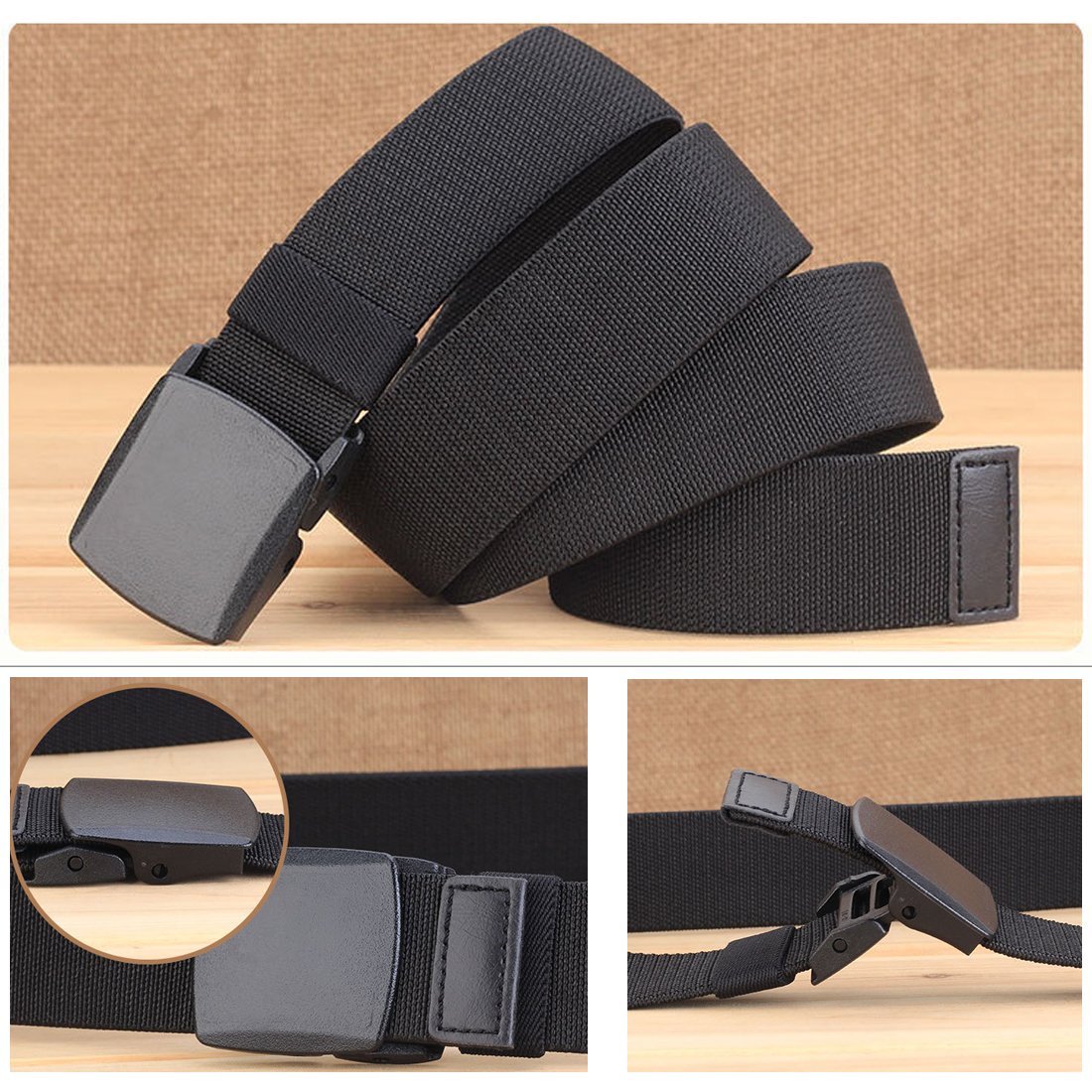 HOANAN 2-Pack Elastic Stretch Belt, Men’s All Size No Metal Nylon Tactical Hiking Belt (Blackgrey, Fit up to 36")