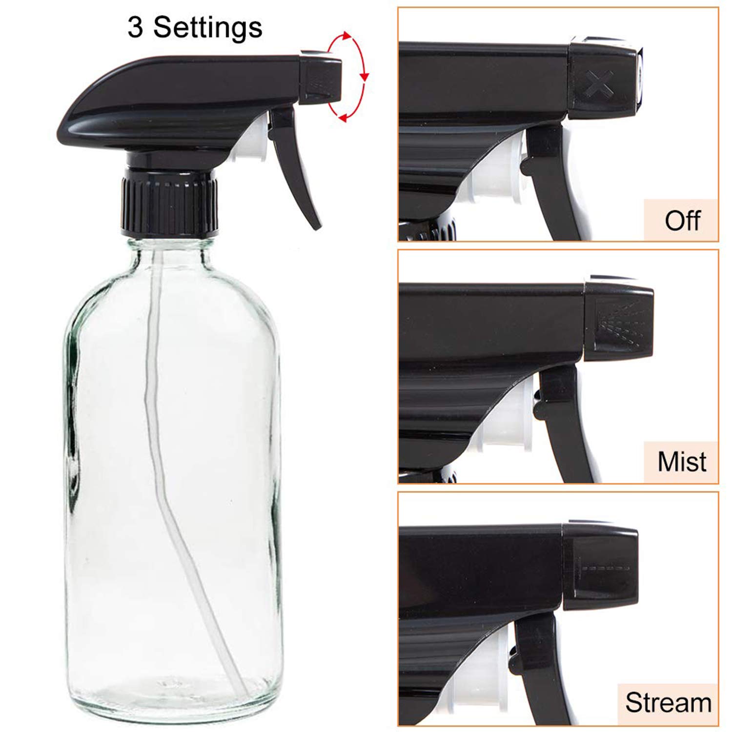 Glass Spray Bottle, Niuta 16 OZ Clear Glass Empty Spray Bottles with Labels for Plants, Pets, Essential Oils, Cleaning Products (1 Pack, Clear.)