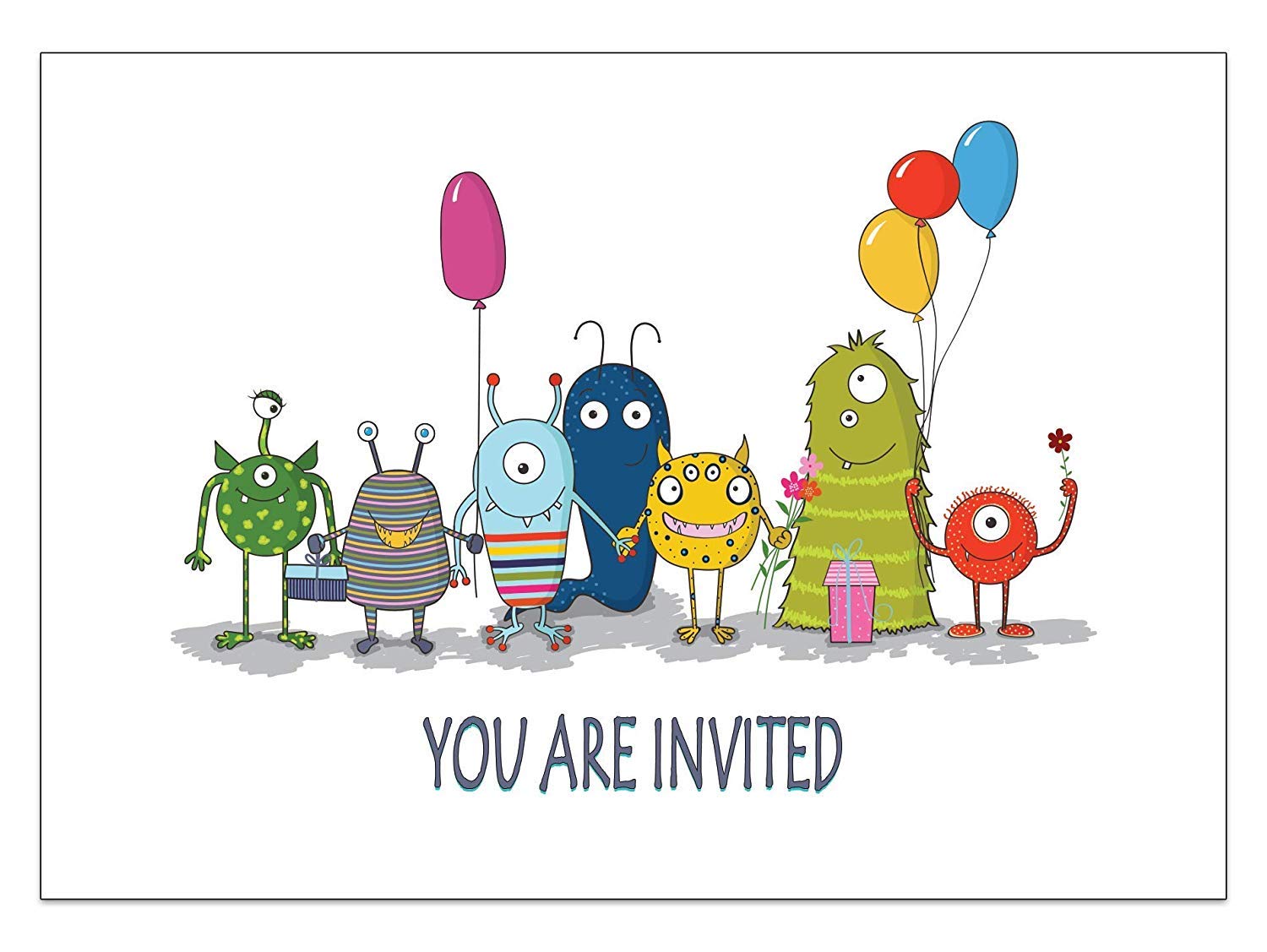 the lazy panda card company 20 Eco Friendly Monster Birthday Invitations for Children (With Blue Envelopes)