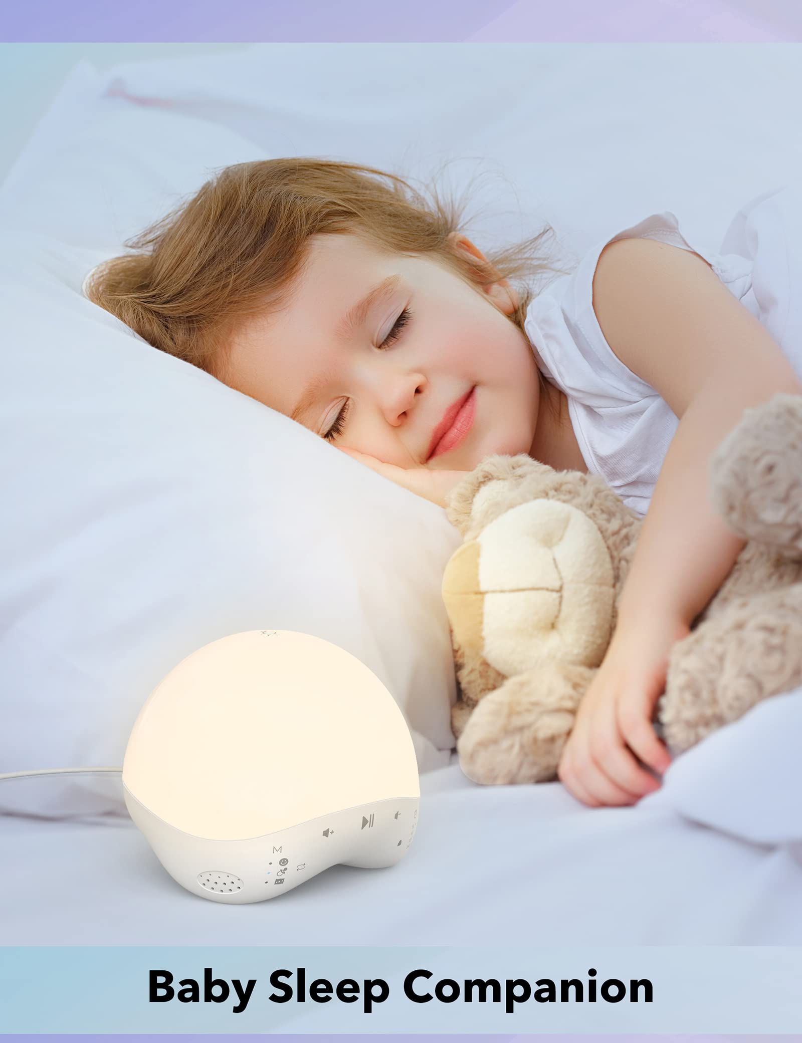 White Noise Sound Machine, Sound Machine with Warm Night Light, 25 Soothing Sounds, APP & Voice Control, Auto-Off Timer, White Noise Maker for Sleeping Baby Adults Kids, Gift for Father's Day