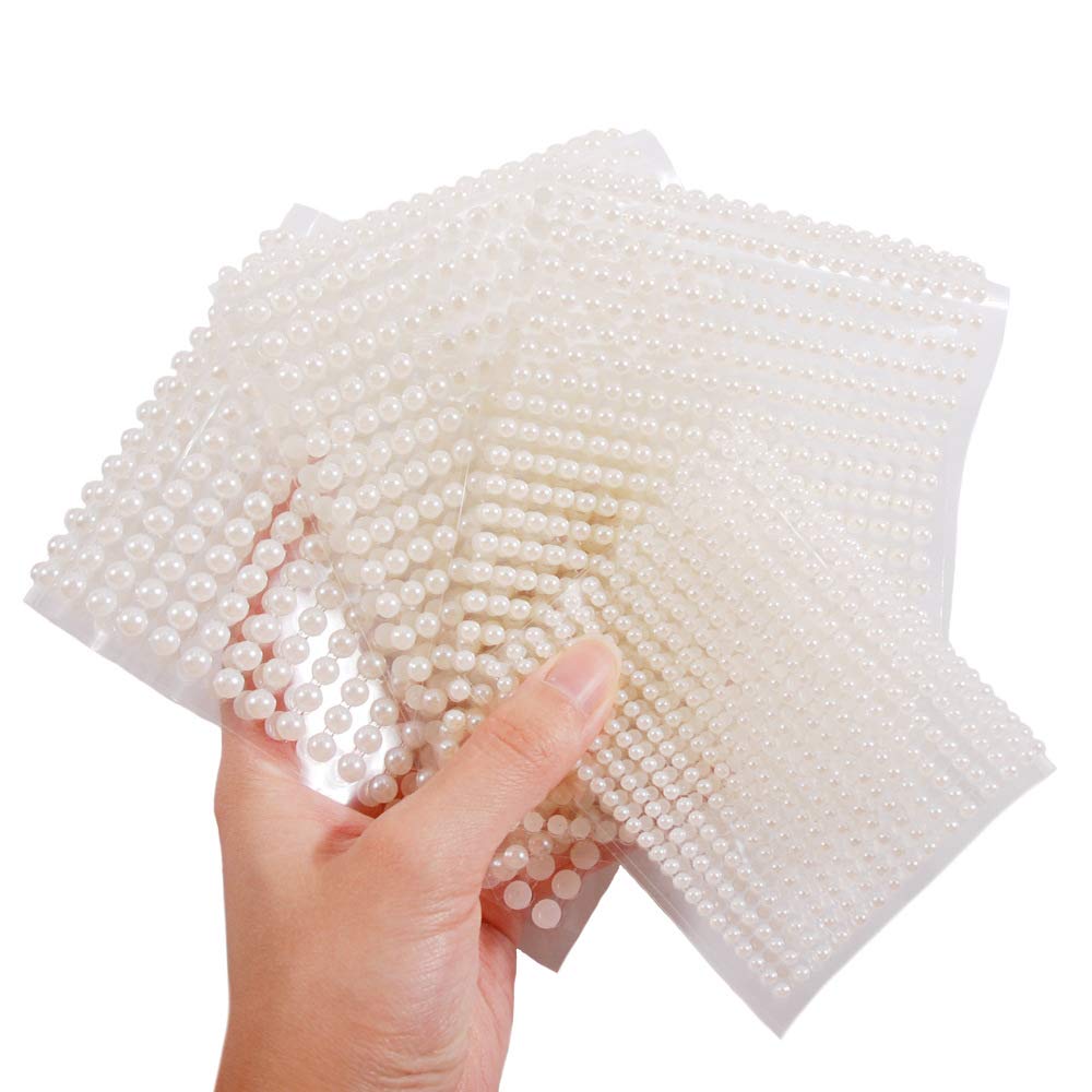 White Pearl Eyes Face 3D Self Adhesive Nail Rhinestones Temporary Tattoo Gems Dots Jewelry DIY Body Art Accessories Festival Decorations 4 Sheets