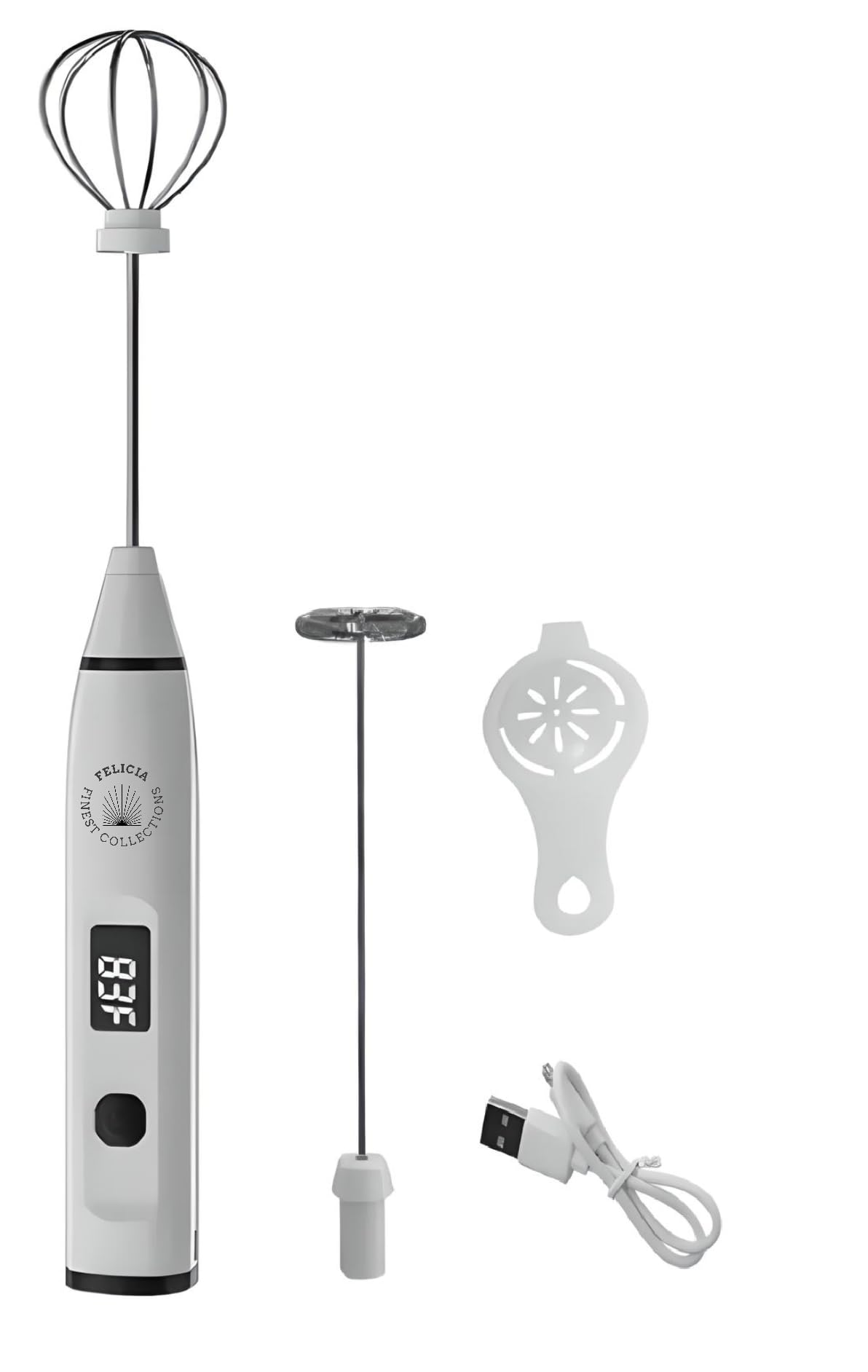 Electric Rechargeable Drink Mixer for Matcha Greens Protein Hot Chocolate drinks | Egg Beater for Baking | 3 Speed Immersion Blender (White)