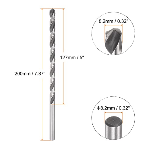 HARFINGTON 6542 High-Speed Steel Twist Drill Bit, 8.2mm Drill Bit 200mm Length Extended Straight Shank Black Oxide Ground Drill Bit for Steel Aluminum Alloy