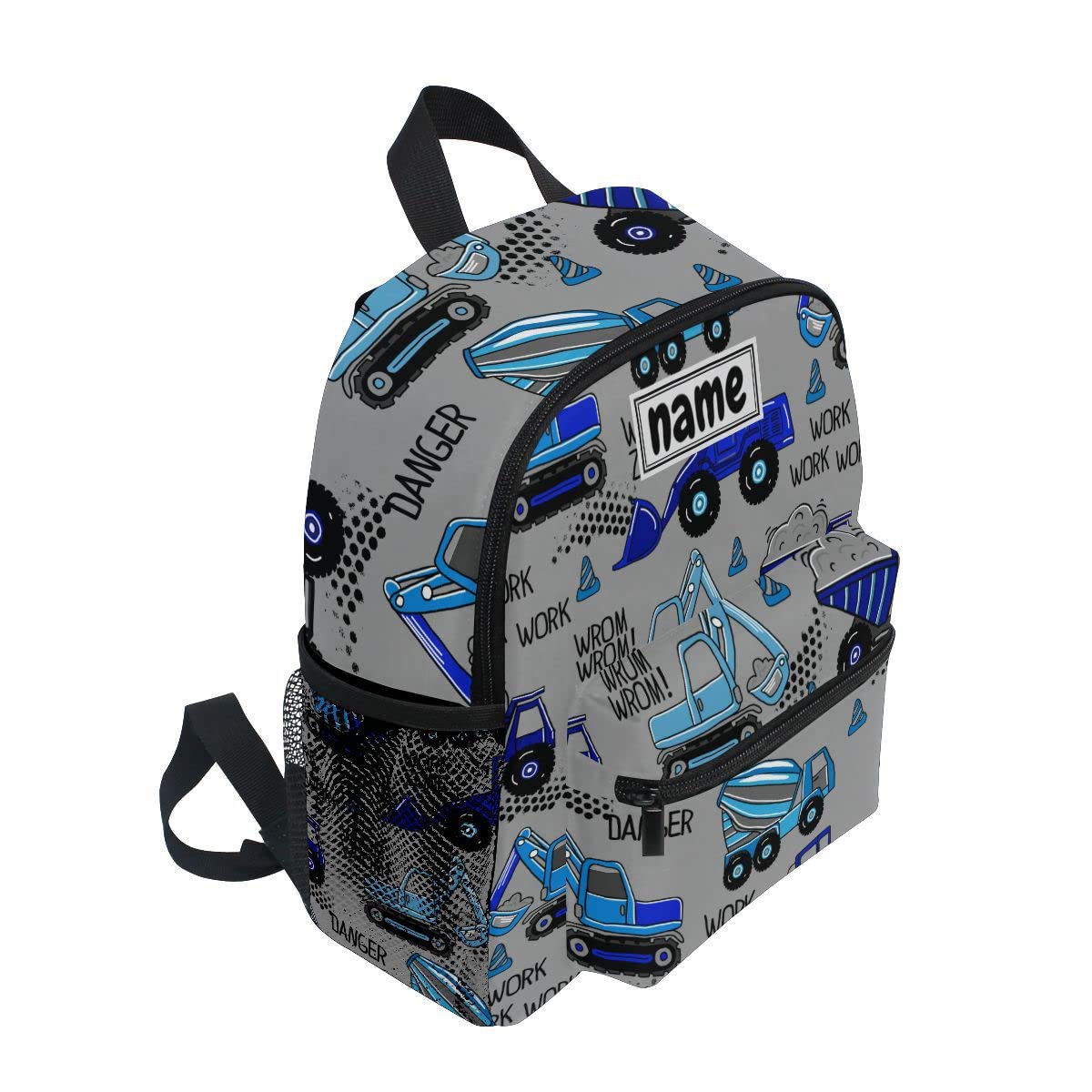 Glaphy Custom Kid's Name Backpack, Excavator Tractor Pattern Toddler Backpack for Daycare Travel Personalized Name Preschool Bookbag for Boys Girls