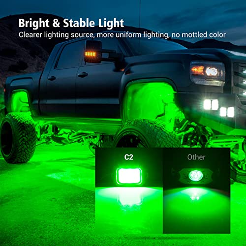 MICTUNING C2 Curved Green LED Rock Lights - 4 Pods Underglow Lights Compatible for Car Truck Offroad ATV UTV Boat