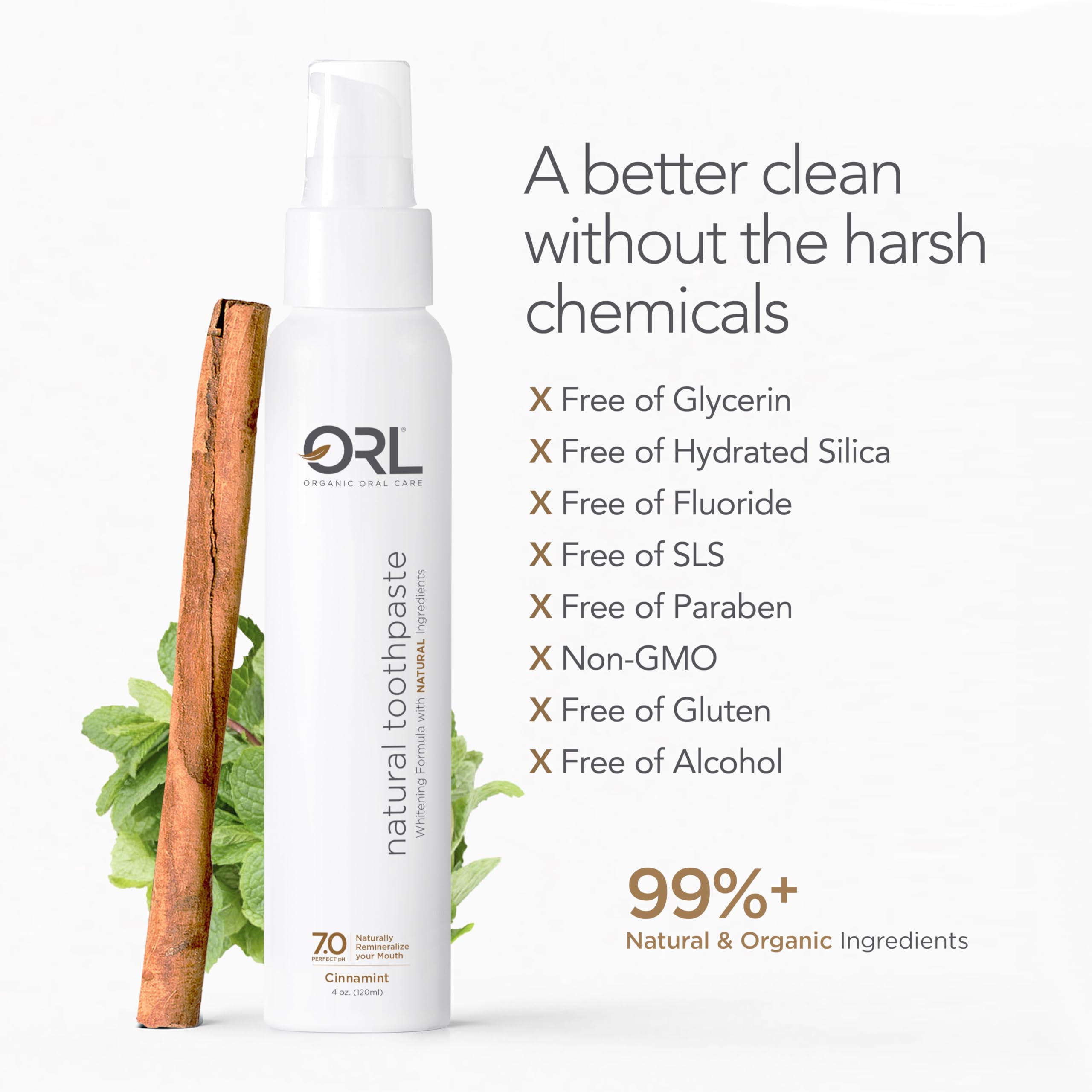 ORL Natural & Organic Toothpaste – Uniquely Formulated to Clean Your Mouth, Helps to Restore Your Mouth’s Natural Perfect pH - Fresh Mint