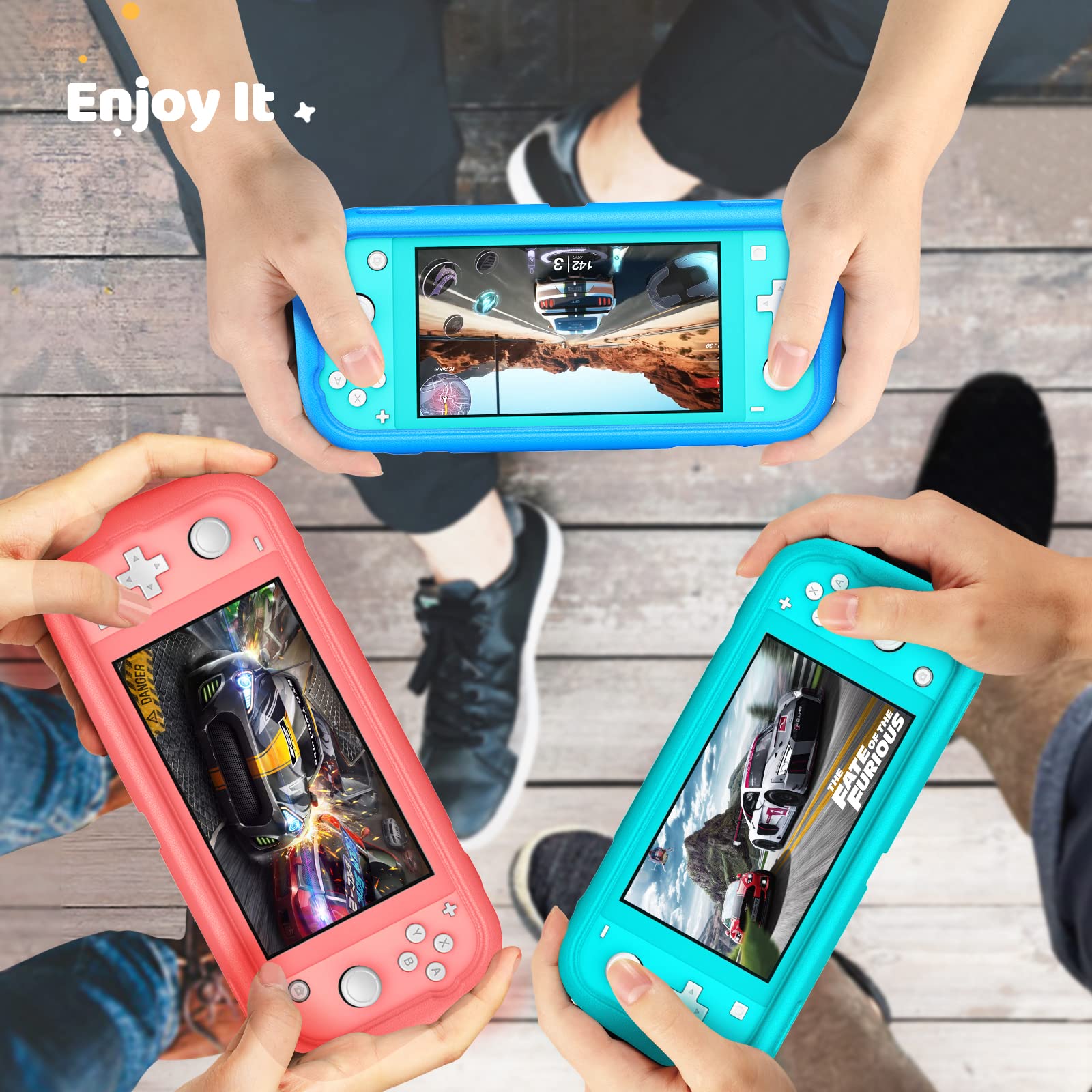 Fintie Kids Case for Nintendo Switch Lite 2019 w/2 Game Card Slots - [Ultralight] [Shockproof] Protective Cover with Ergonomic Grip, Kids Friendly Grip Case for Switch Lite Console, Blue