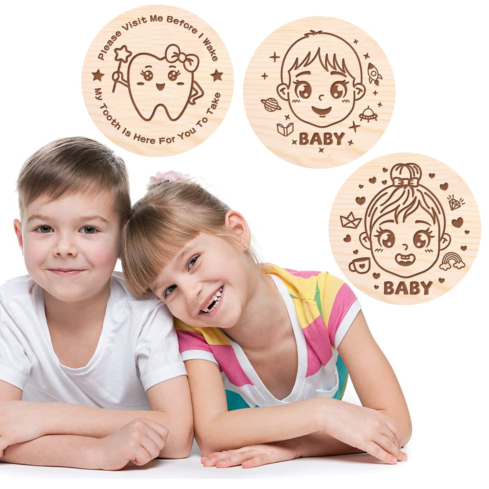 INFUNLY 3pcs/set Tooth Box for Kids Wooden Tooth Fairy Box Baby Teeth Keepsake Box Round Tooth Holders for Baby Shower Birthday Gift
