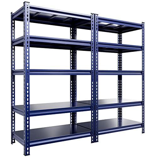 REIBII 72" Garage Shelving Heavy Duty Garage Storage Shelves Load 1700LBS Adjustable Heavy Duty Shelving 5 Tier Metal Shelving for Storage Industrial Shelving 31.9" W x 17.1" D x 72" H Blue 2 Pack