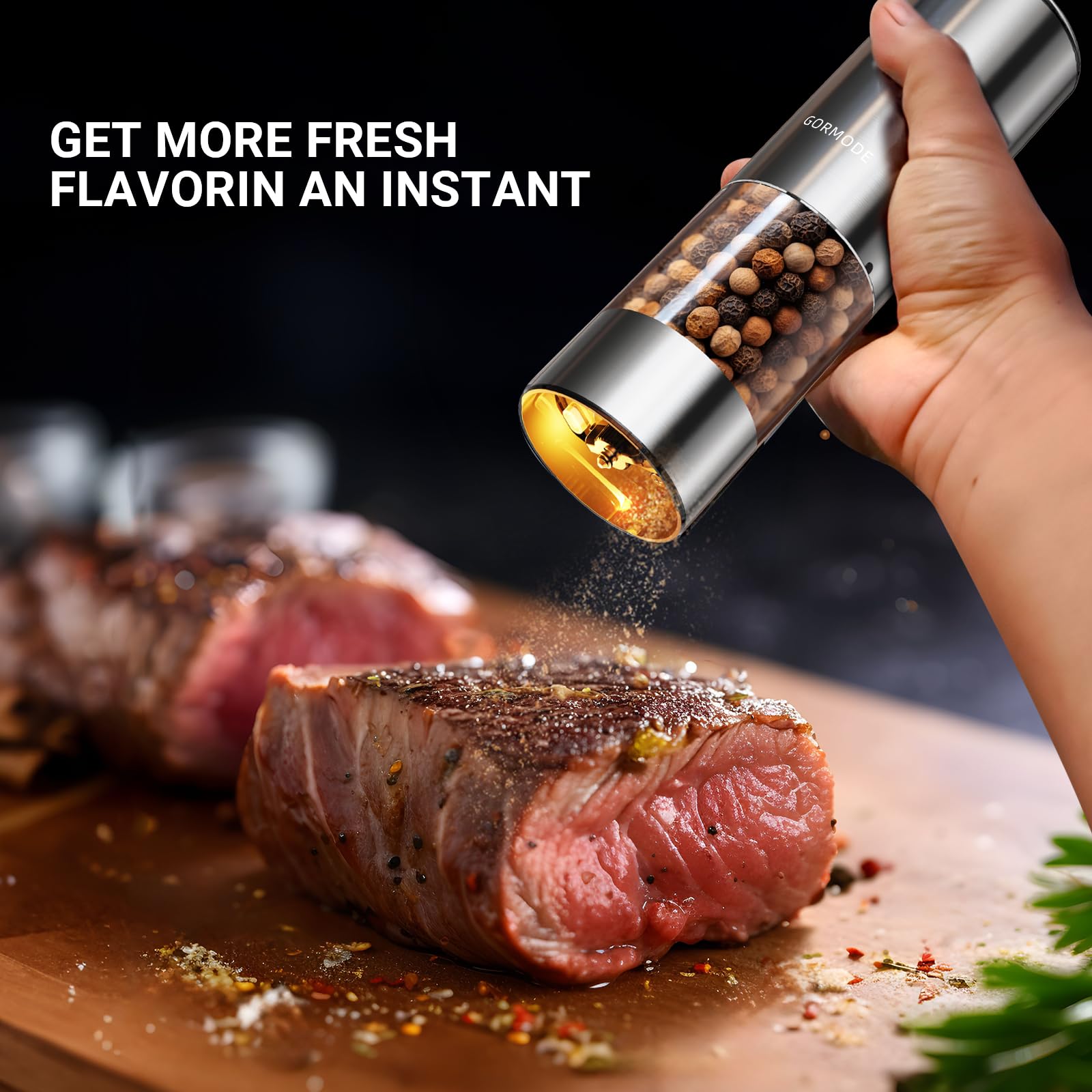 Large Capacity Rechargeable Electric Salt and Pepper Grinder Set -USB Charging Port with Sliding Dust Cover; Automatic Salt and Pepper Mill Grinder With LED Light-6 Adjustable Grinding Modes