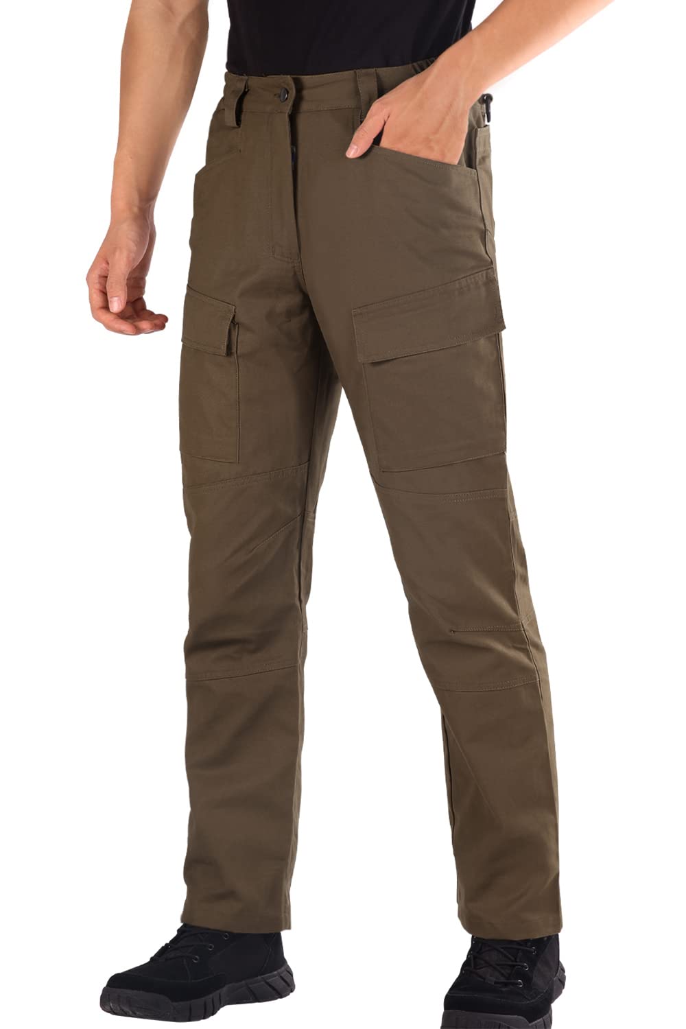 FREEKITE Men's Tactical Waterproof Pants Ripstop Cargo Pants Relaxed Fit Outdoor Hiking Work Pants with Pockets(Dark Brown,40W/30L)