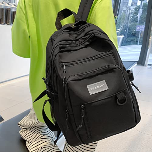 PRAGARI Kids Backpack for School Cute Aesthetic Black Backpack Girls Student Bookbag Women Travel Lightweight Book Bag