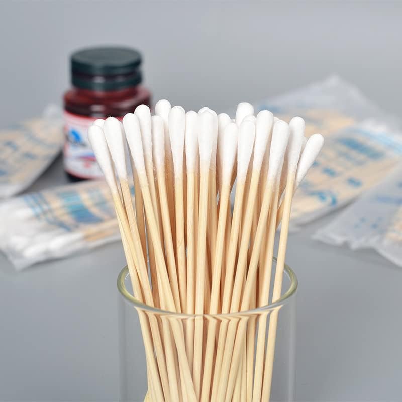 Organic Long q tips Cotton Swabs 6 inch with Thick Wooden Sticks 150 Pcs of Pack, qtips Cotton Swabs Pure Natural Bamboo Biodegradable, Single Head, q tips for ears, Makeup and Daily Use