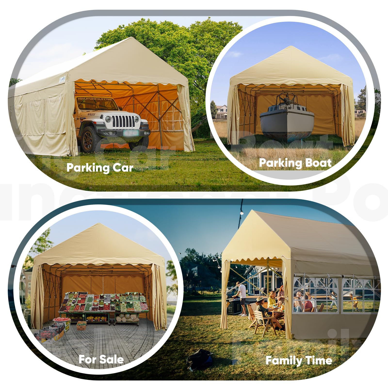 Quictent 13'X20' Retractable Party Tent with Wheels Movable Heavy Duty Carport Garage with Transparent Windows and Curtains